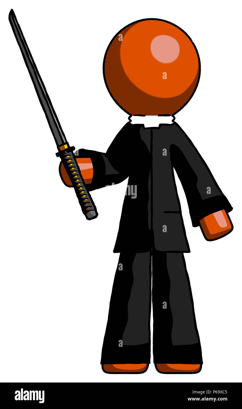 Orange clergy man standing up with ninja sword katana Stock Photo - Alamy