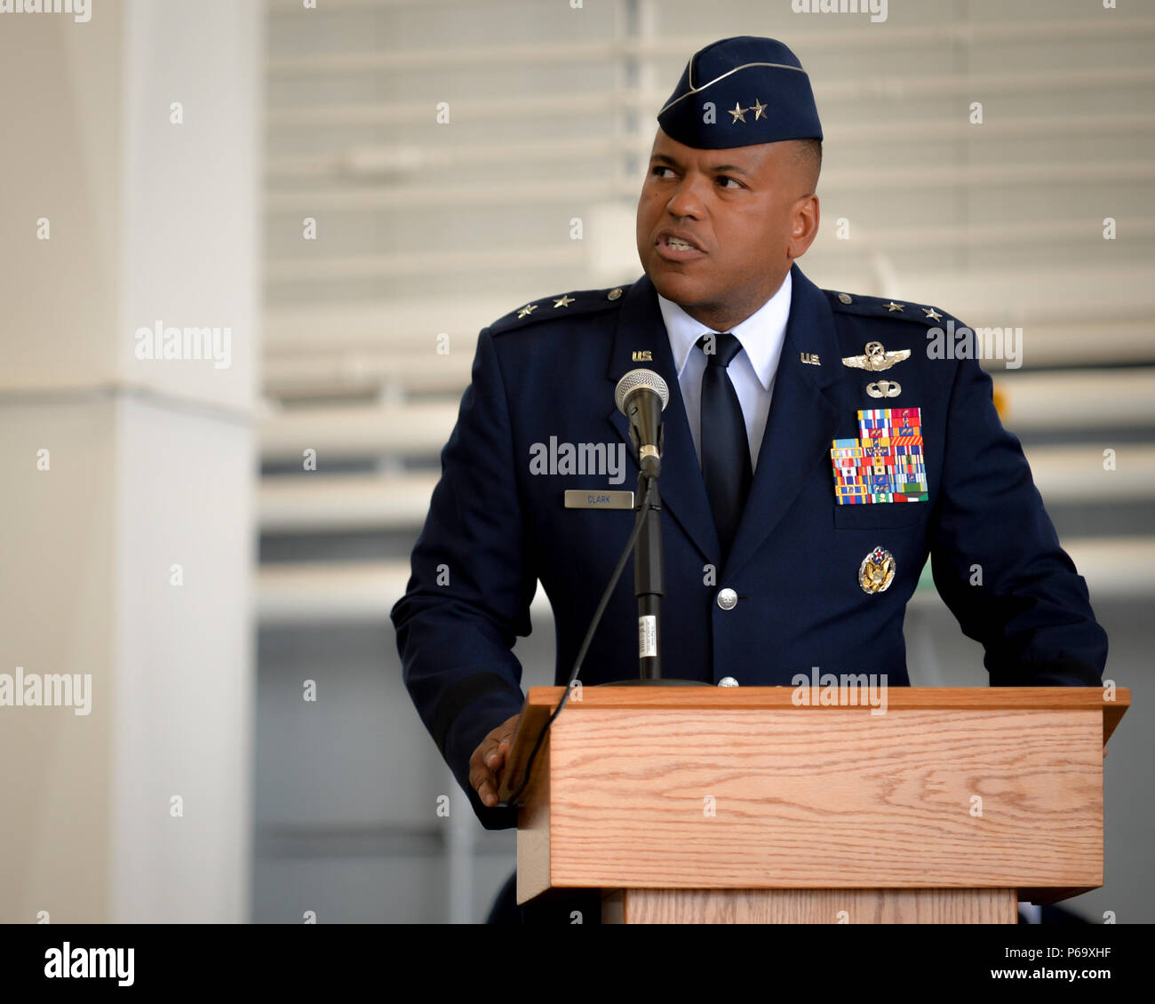 Maj. Gen. Richard Clark, 8th Air Force commander, introduces Col. Ty ...