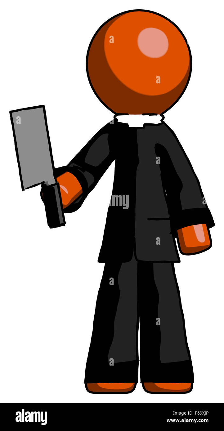 Orange clergy man holding meat cleaver Stock Photo - Alamy