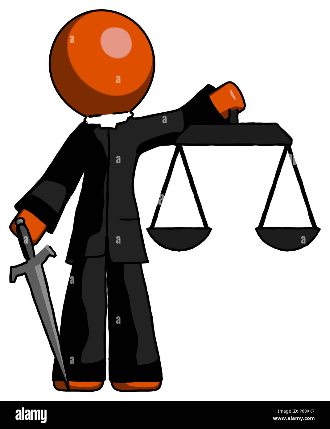 Orange clergy man justice concept with scales and sword, justicia ...