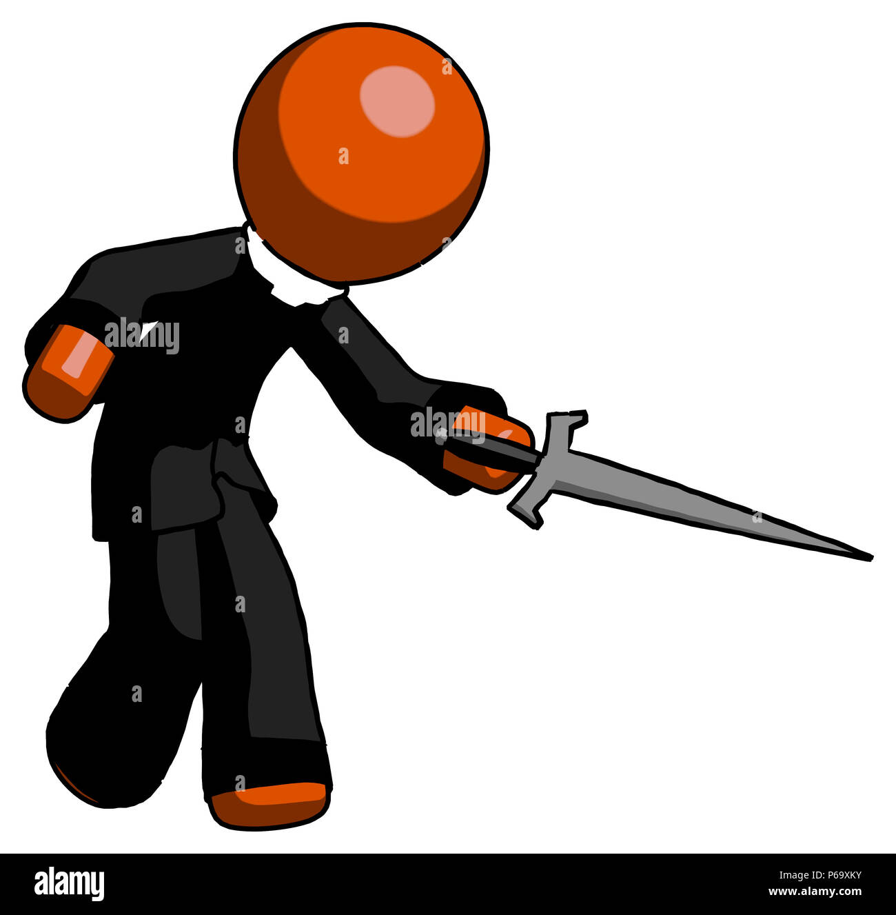 Orange clergy man sword pose stabbing or jabbing Stock Photo - Alamy