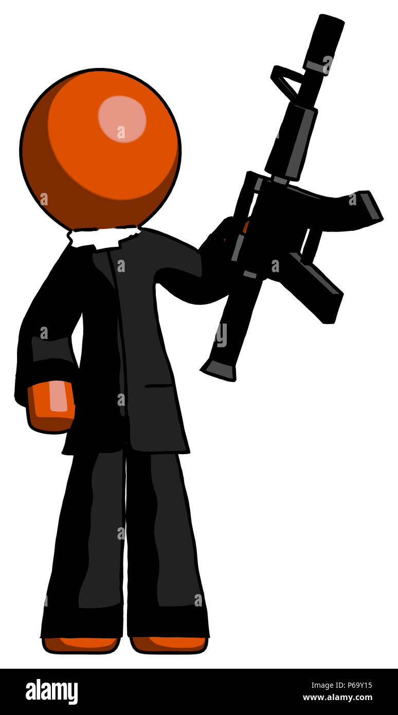 Orange clergy man holding automatic gun Stock Photo - Alamy
