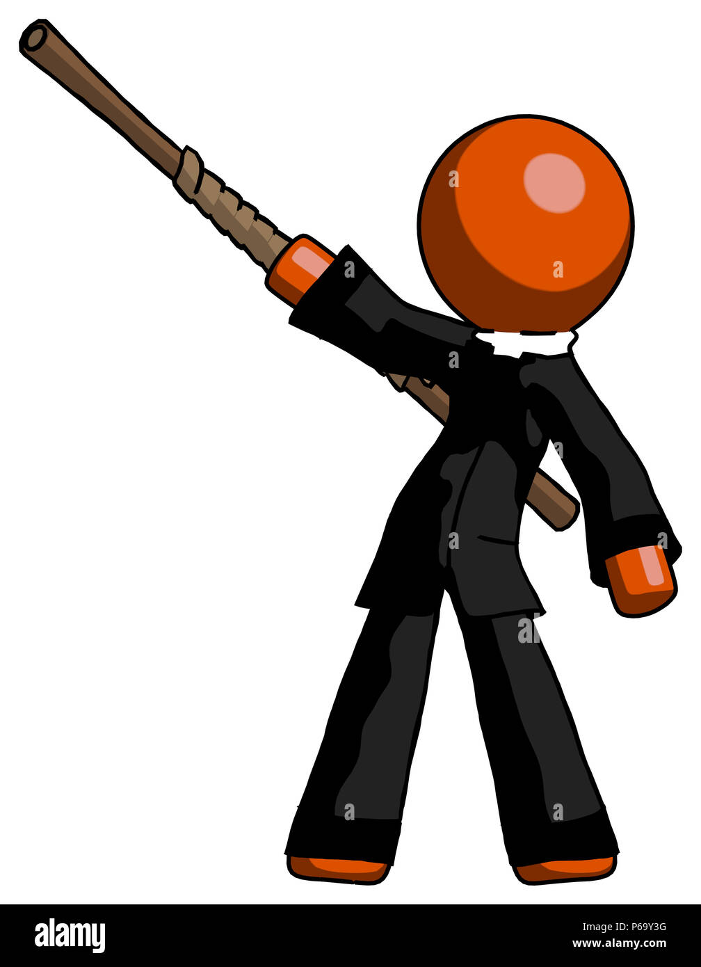 Orange clergy man bo staff pointing up pose Stock Photo - Alamy