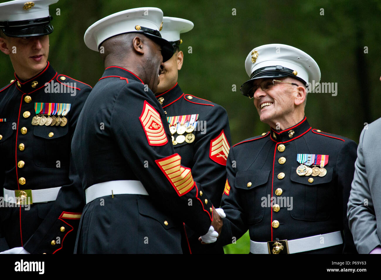 Sgt. Maj. of the Marine Corps, Ronald L. Green, shakes hands with ...