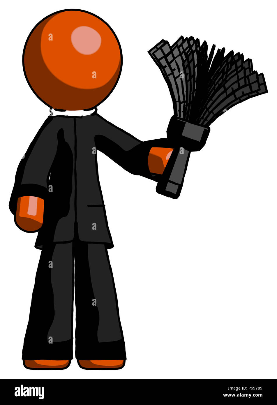 Orange clergy man holding feather duster facing forward Stock Photo - Alamy