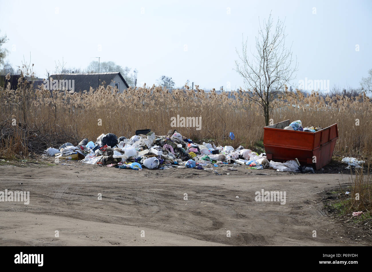 The garbage can is packed with garbage and waste. Untimely removal of ...