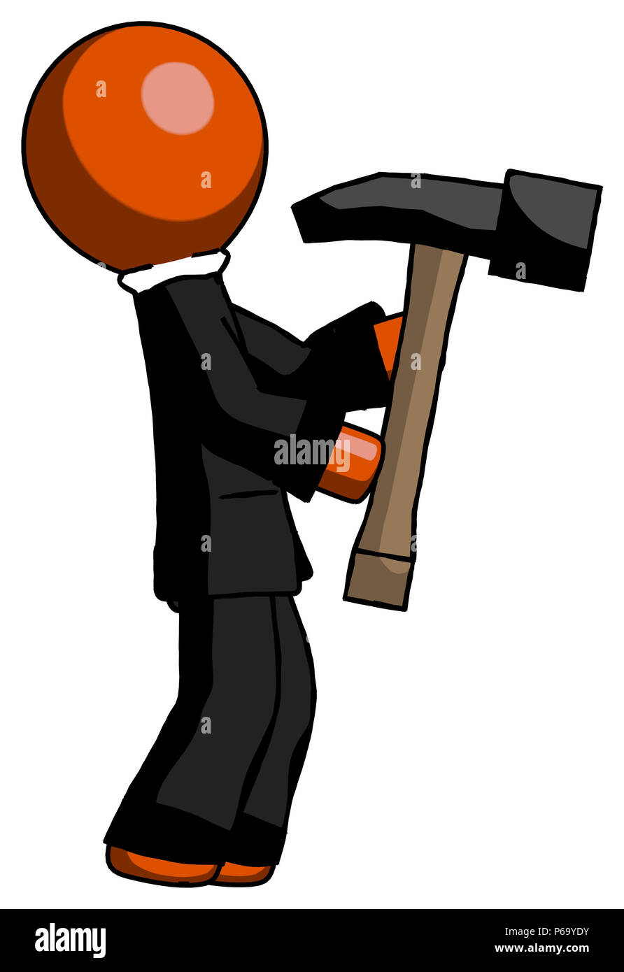 Orange clergy man hammering something on the right Stock Photo - Alamy