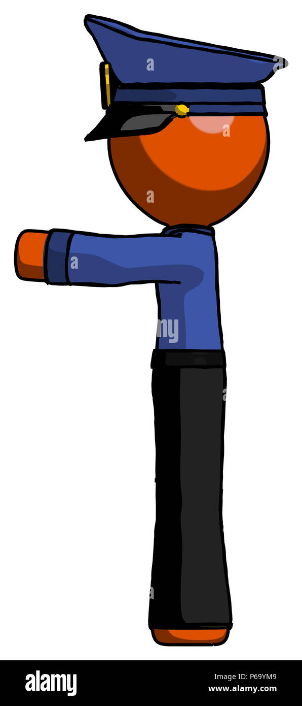 Orange police man pointing left Stock Photo - Alamy