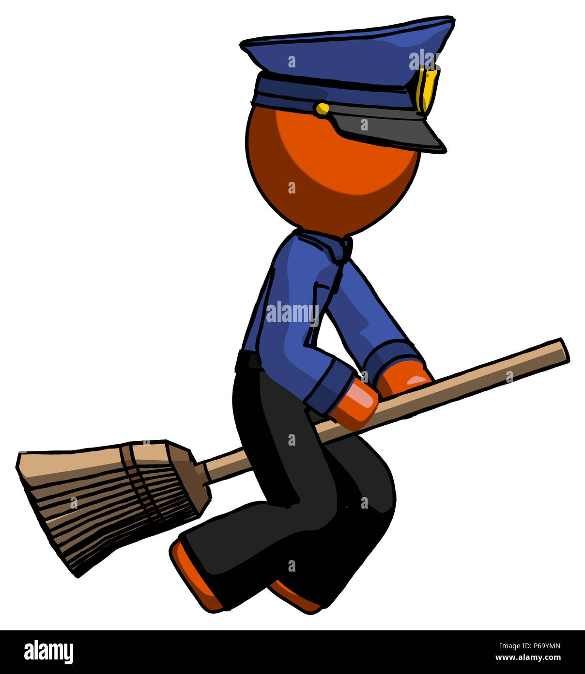 Orange police man flying on broom Stock Photo - Alamy