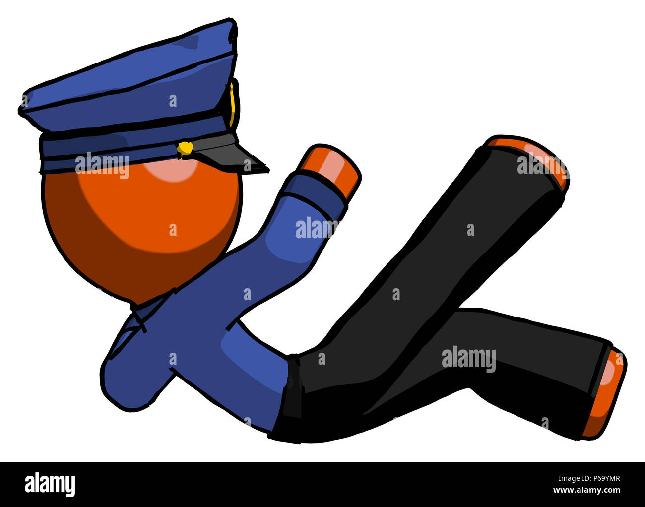 Orange police man falling backwards Stock Photo - Alamy