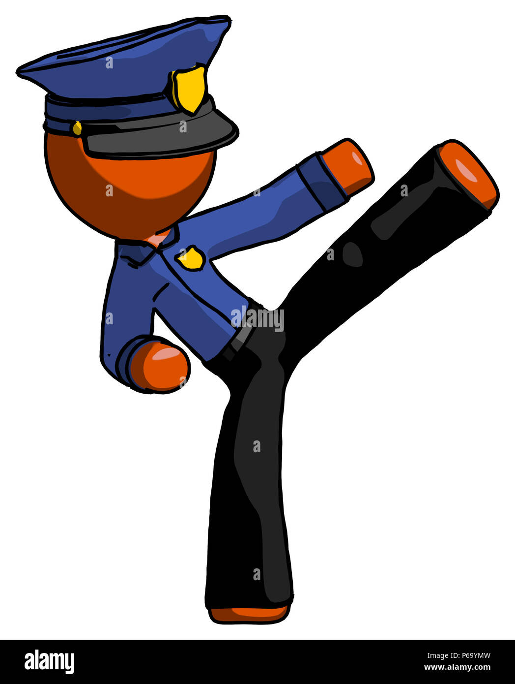 Orange police man ninja kick right Stock Photo - Alamy