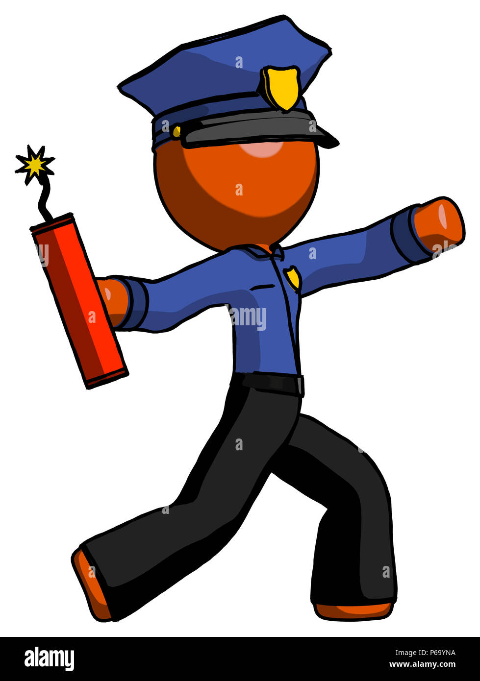 Orange police man throwing dynamite Stock Photo - Alamy