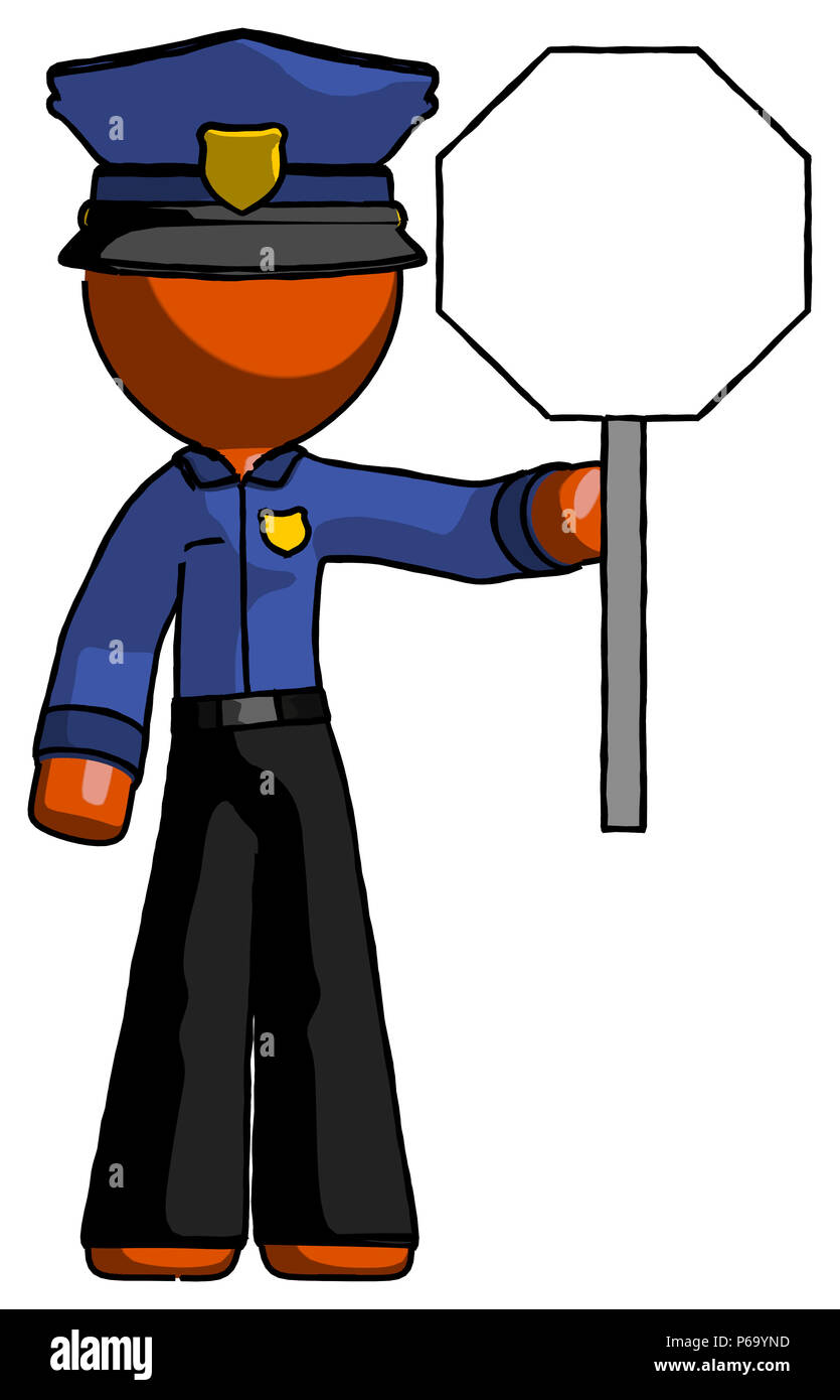 Orange police man holding stop sign Stock Photo - Alamy