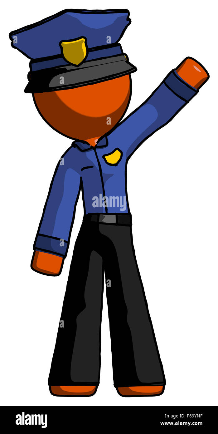 Orange police man waving emphatically with left arm Stock Photo - Alamy