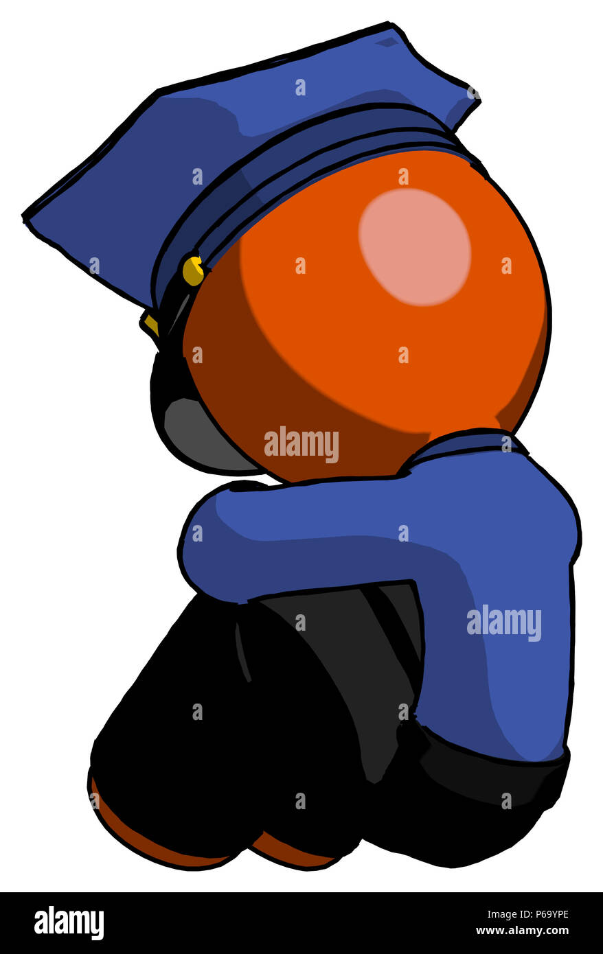 Orange police man sitting with head down back view facing left Stock ...