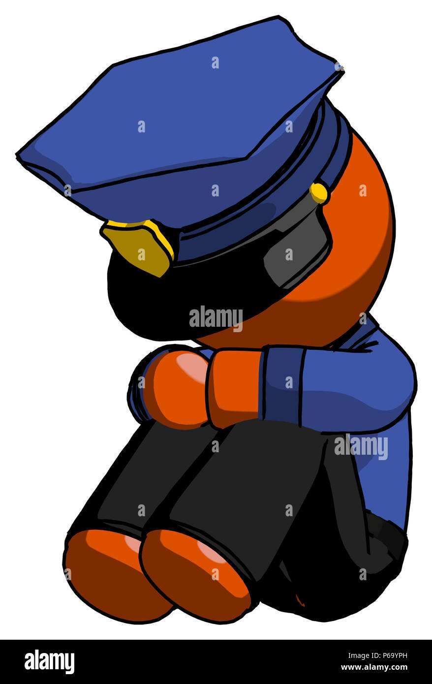 Orange police man sitting with head down facing angle left Stock Photo ...