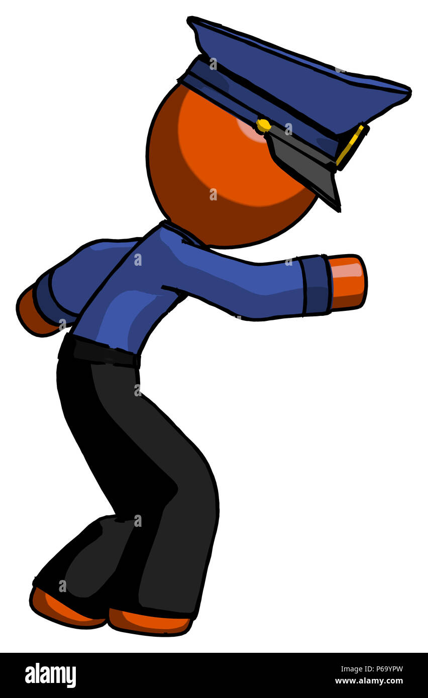 Orange police man sneaking while reaching for something Stock Photo - Alamy