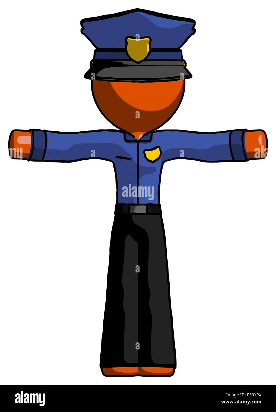 Orange police man t-pose arms up standing Stock Photo - Alamy