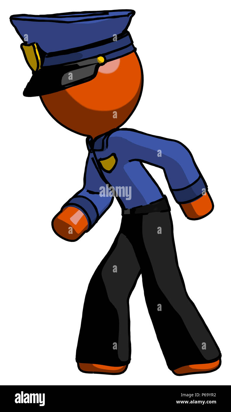 Orange police man suspense action pose facing left Stock Photo - Alamy