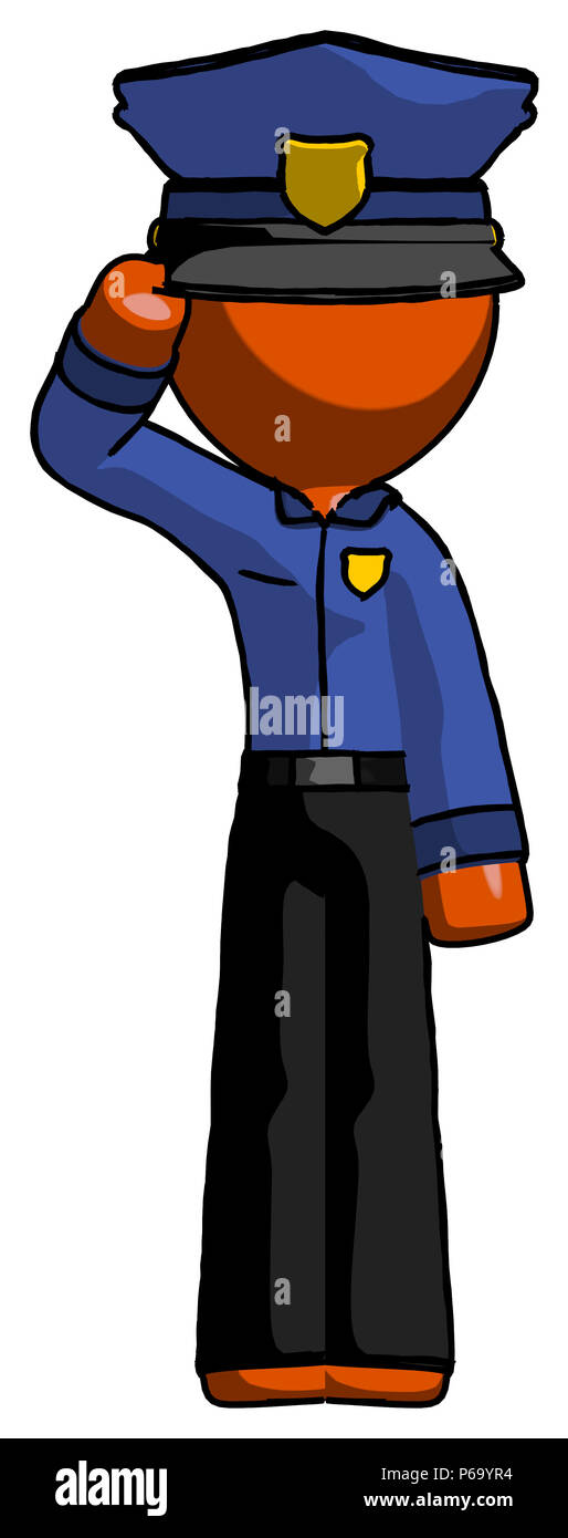 Orange police man soldier salute pose Stock Photo - Alamy