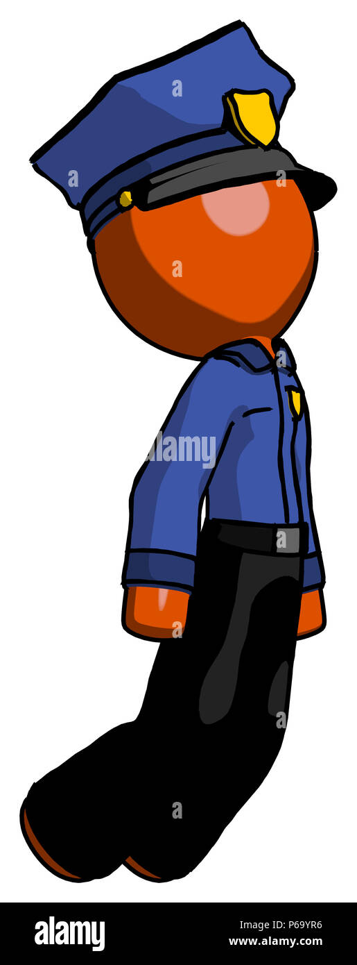 Orange police man floating through air right Stock Photo - Alamy
