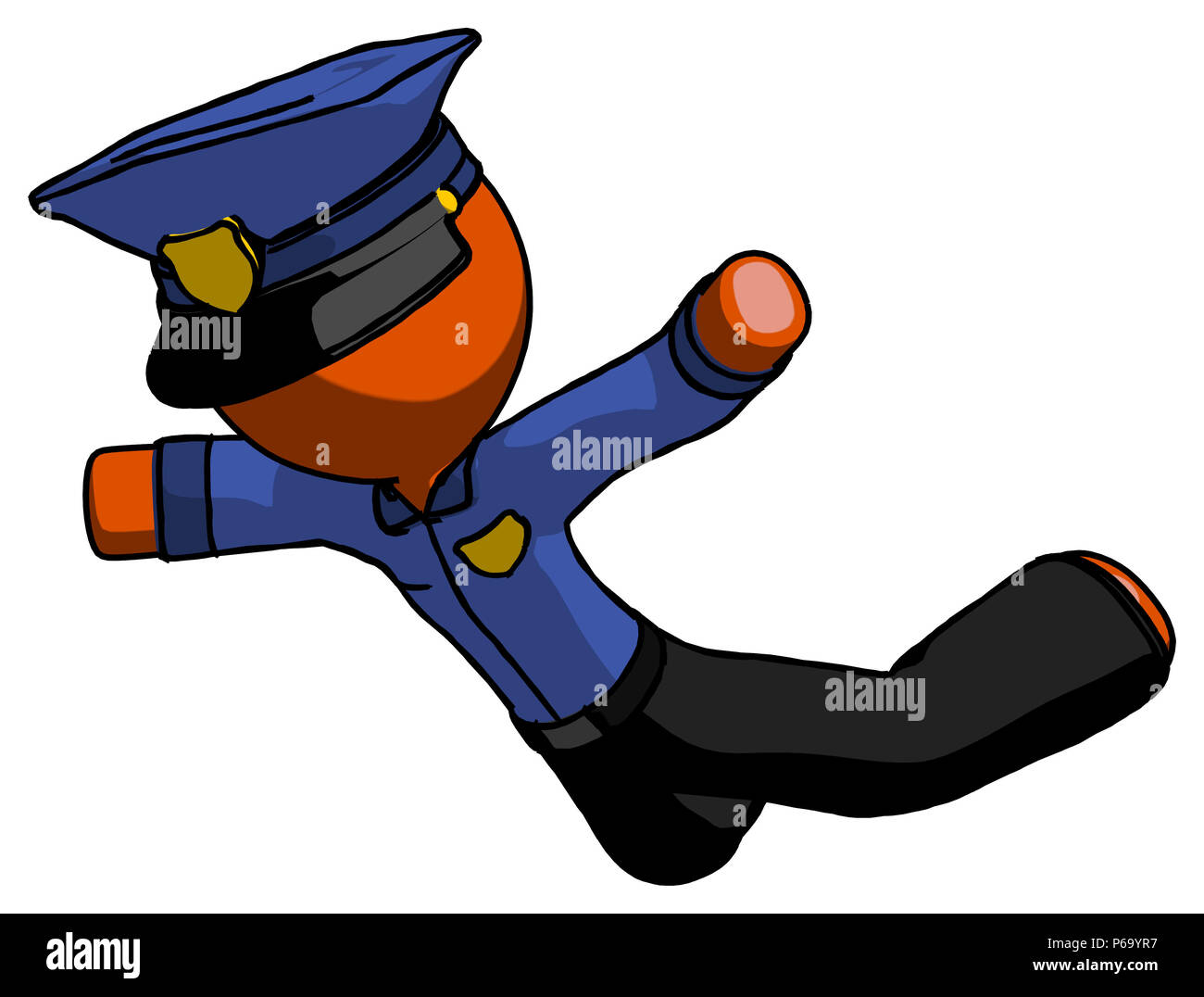 Orange police man skydiving or falling to death Stock Photo - Alamy
