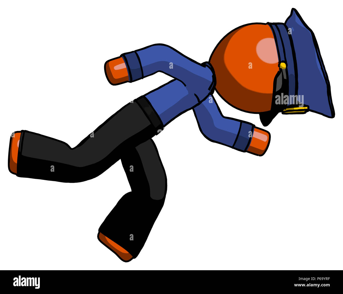 Orange police man running while falling down Stock Photo - Alamy
