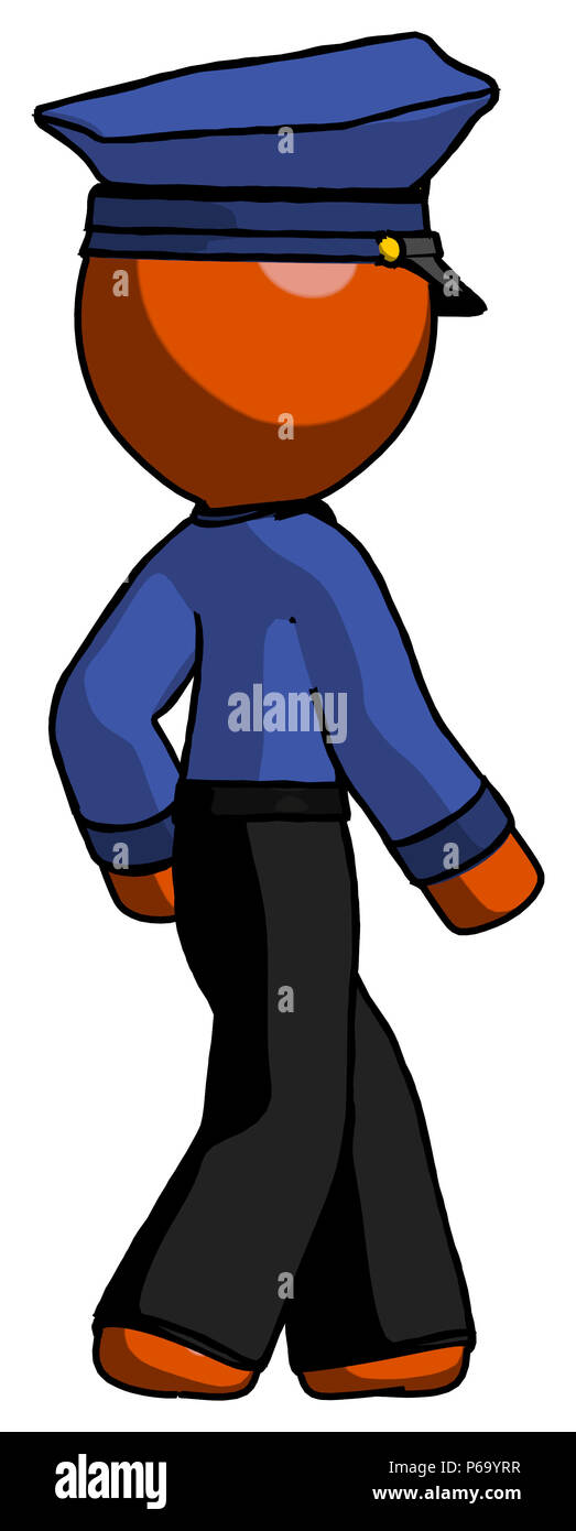 Orange police man walking away direction right view Stock Photo - Alamy