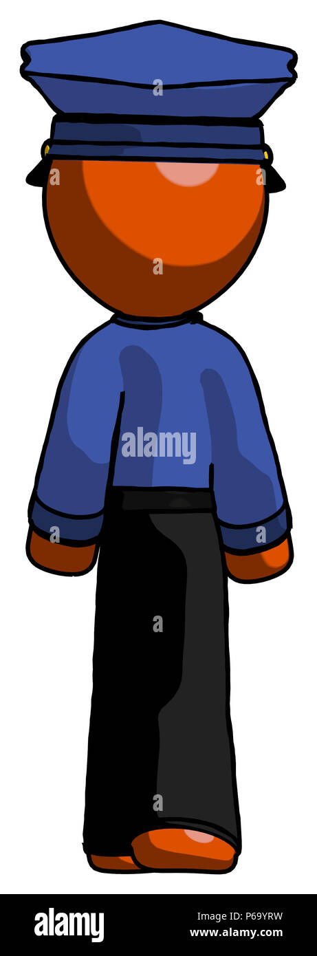 Orange police man walking away, back view Stock Photo - Alamy