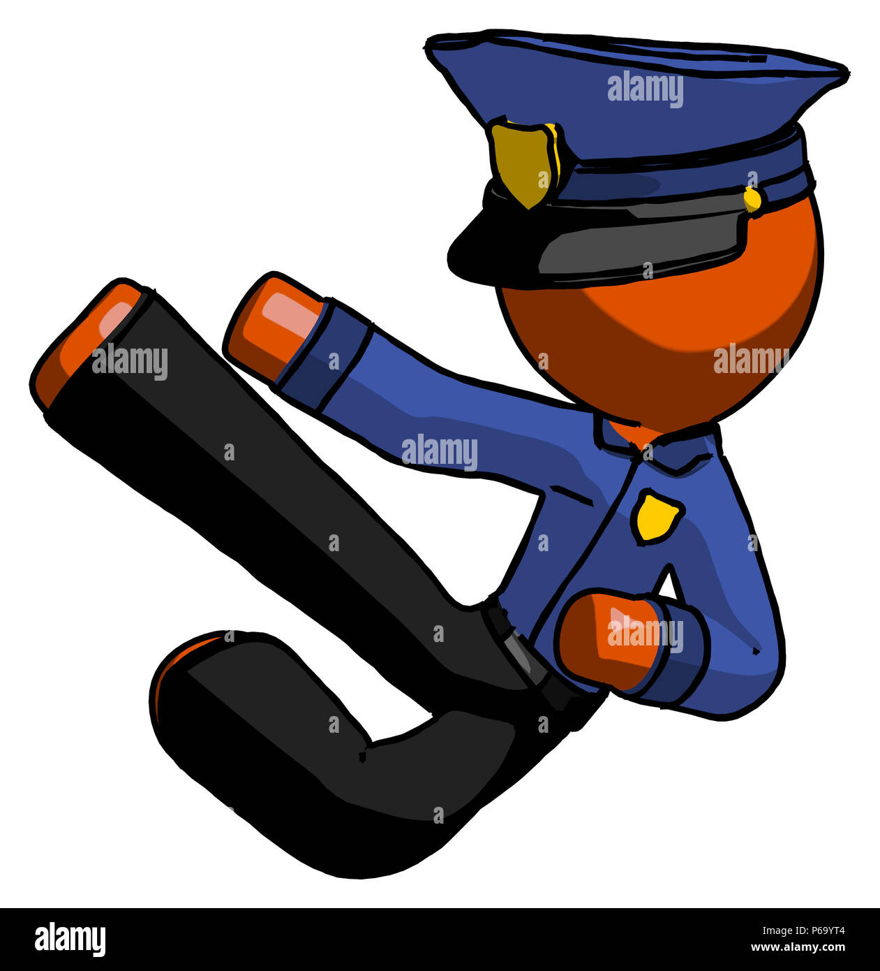 Orange police man flying ninja kick left Stock Photo - Alamy