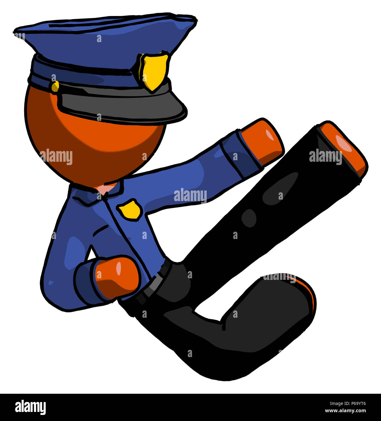 Orange police man flying ninja kick right Stock Photo - Alamy