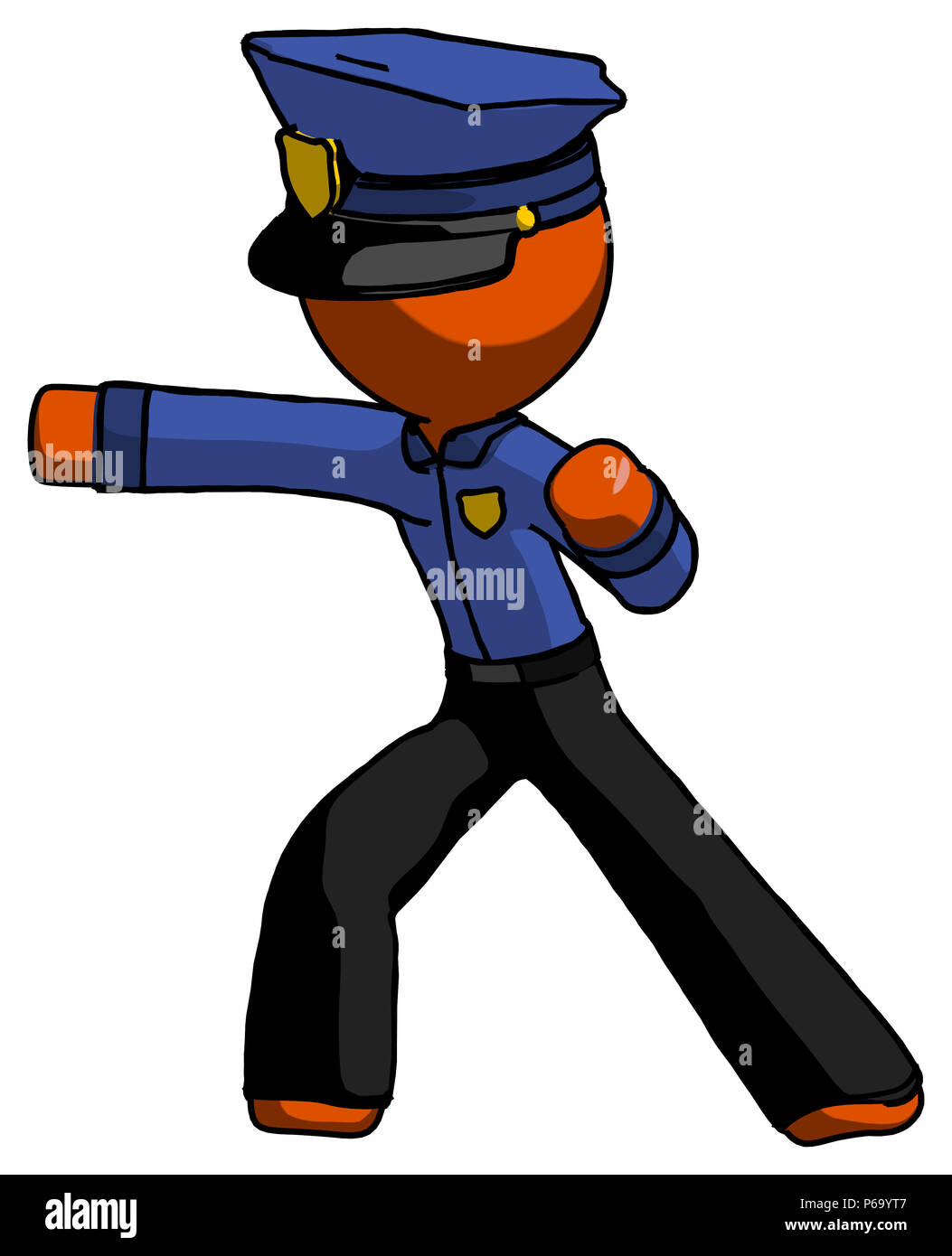 Orange police man martial arts punch left Stock Photo - Alamy
