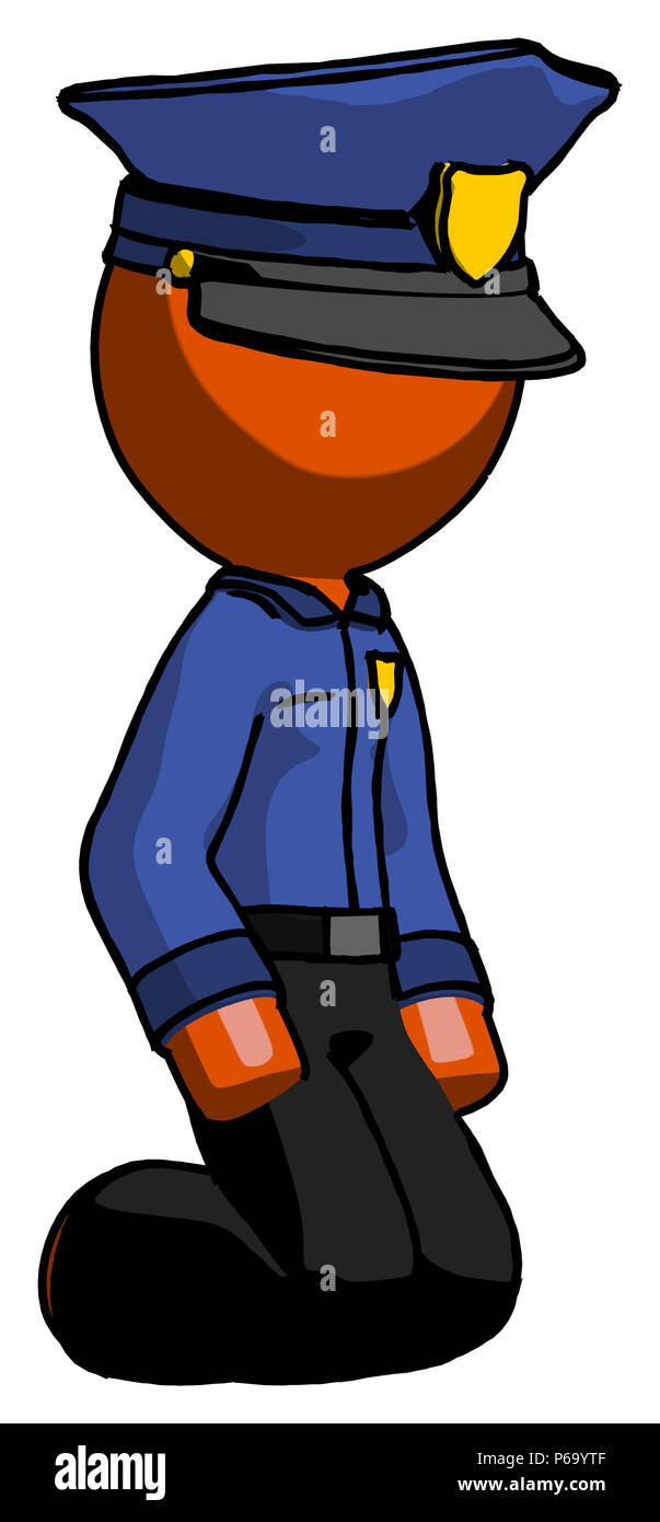Orange police man kneeling angle view right Stock Photo - Alamy