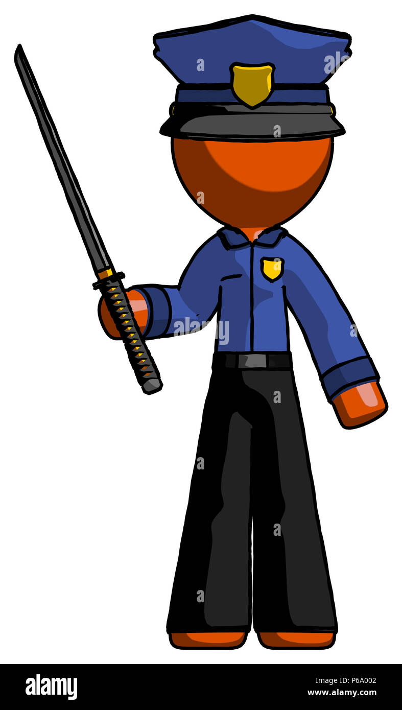 Orange police man standing up with ninja sword katana Stock Photo - Alamy
