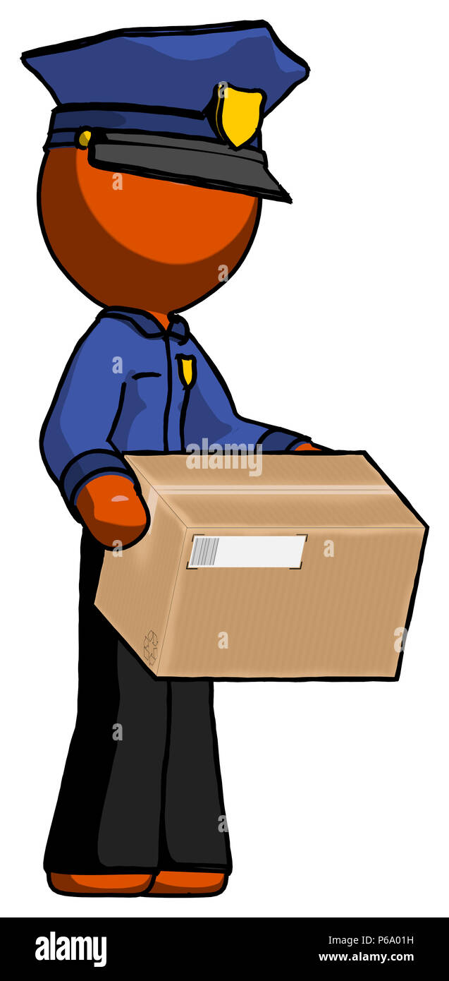 Orange police man holding package to send or recieve in mail Stock ...