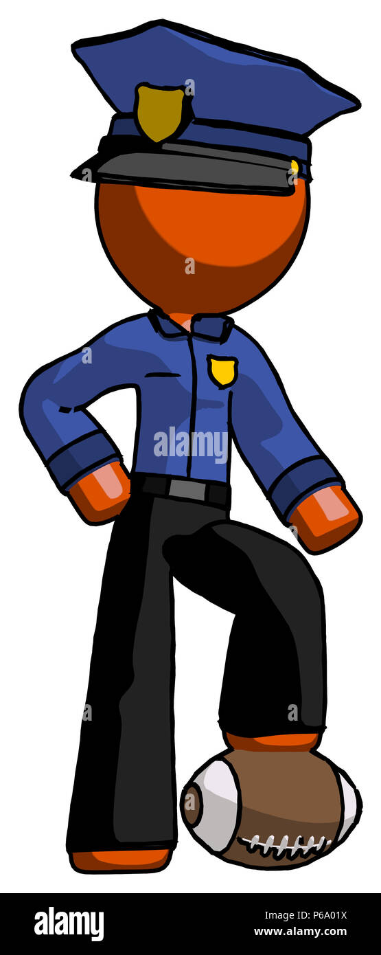 Orange police man standing with foot on football Stock Photo - Alamy