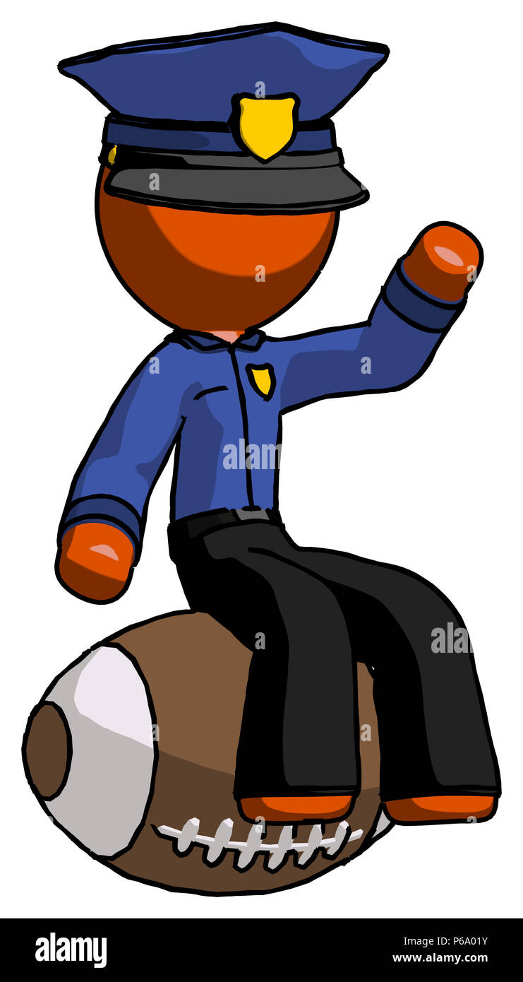 Orange police man sitting on giant football Stock Photo - Alamy