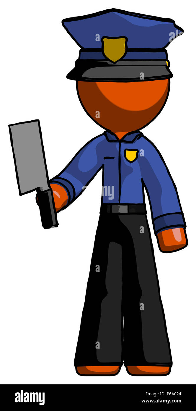 Orange police man holding meat cleaver Stock Photo - Alamy