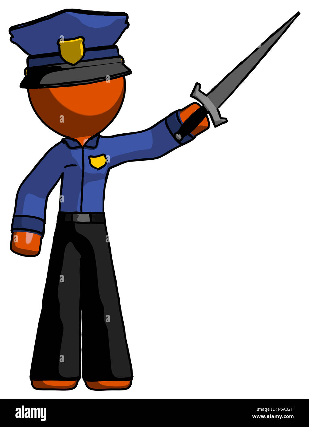Orange police man holding sword in the air victoriously Stock Photo - Alamy