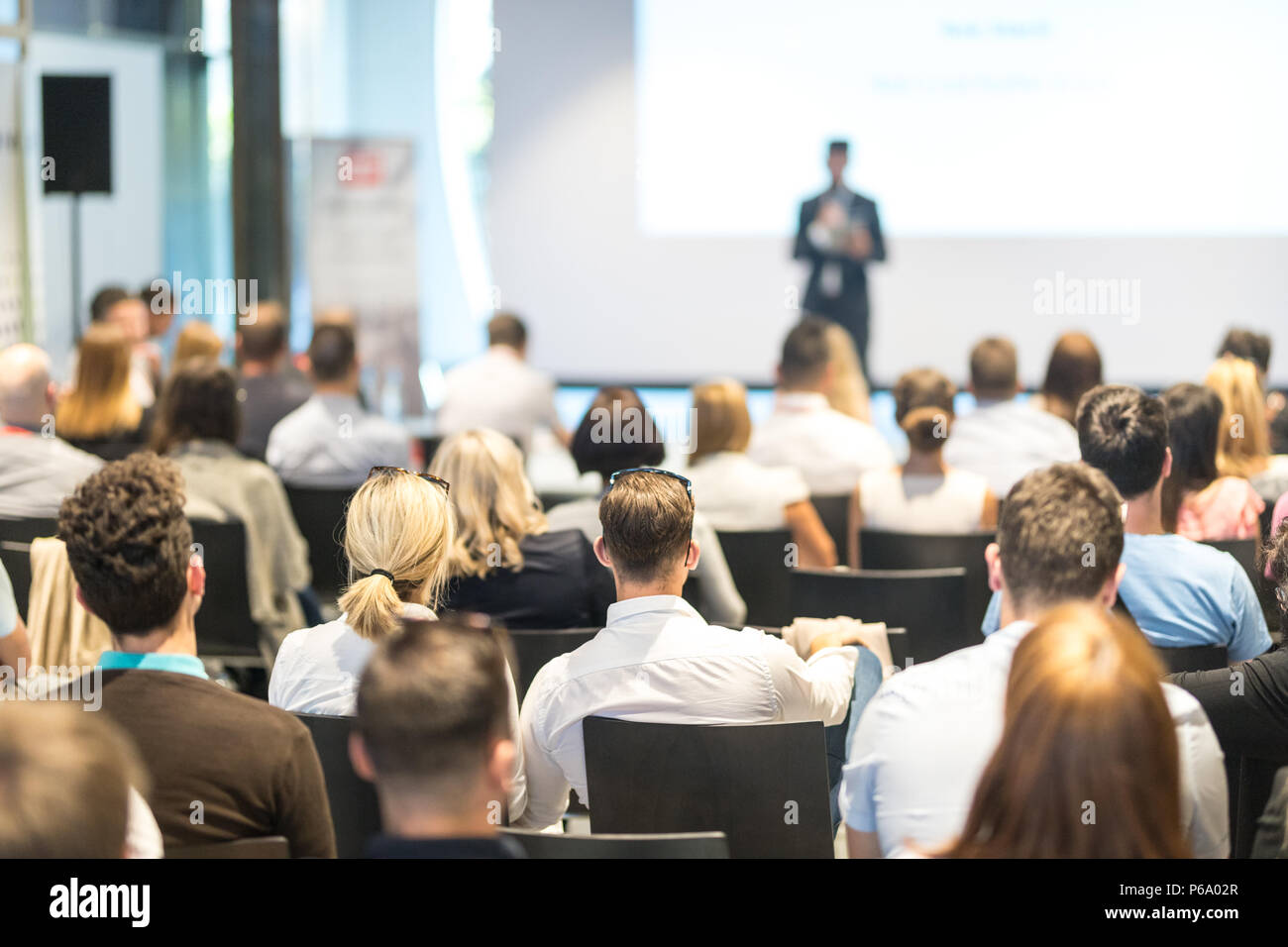 Business speaker giving a talk at business conference event Stock Photo ...