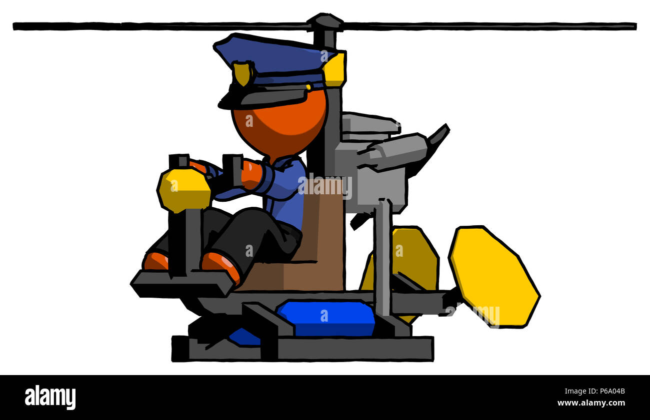 Orange police man flying in gyrocopter front side angle view Stock ...