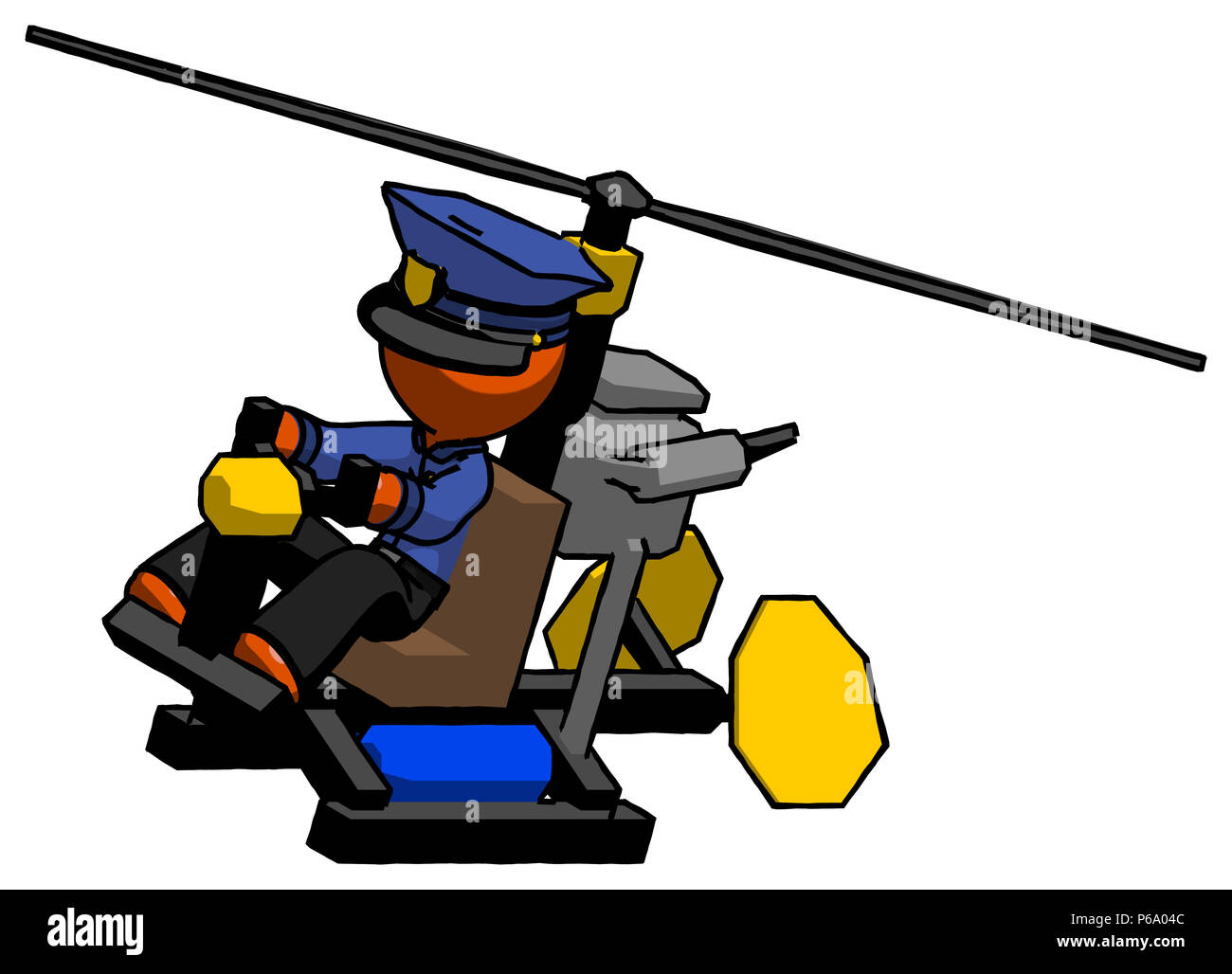 Orange police man flying in gyrocopter front side angle top view Stock ...