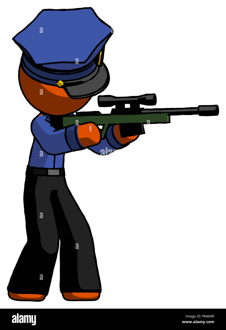 Orange police man shooting sniper rifle Stock Photo - Alamy