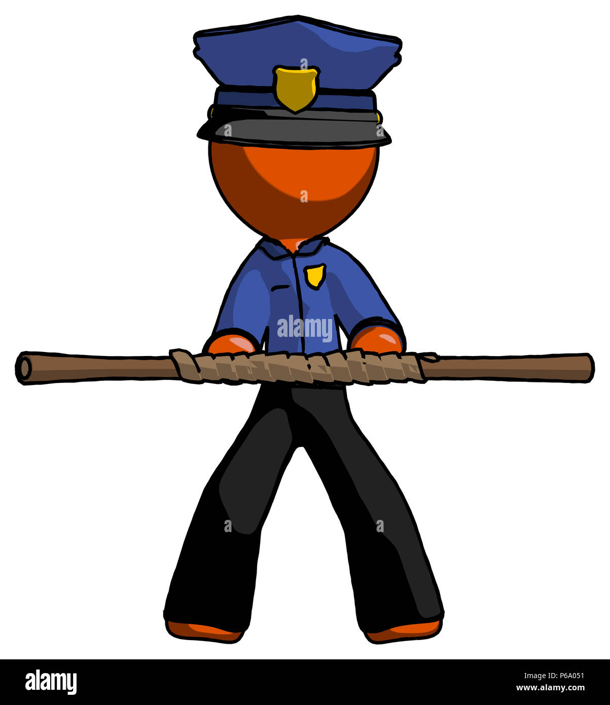 Orange police man bo staff kung fu defense pose Stock Photo - Alamy