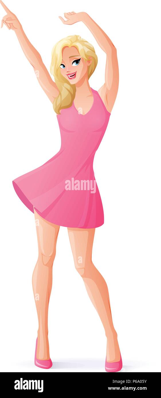 Beautiful dancing woman in pink dress. Isolated vector illustration ...