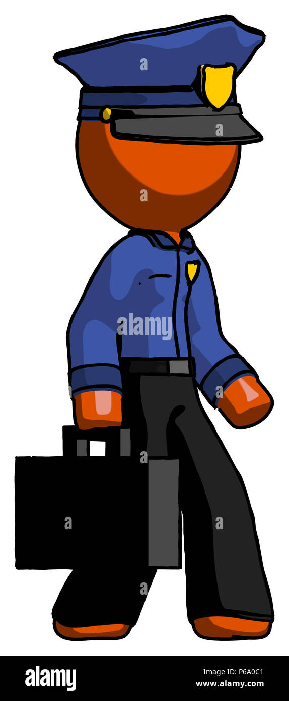 Orange police man walking with briefcase to the right Stock Photo - Alamy