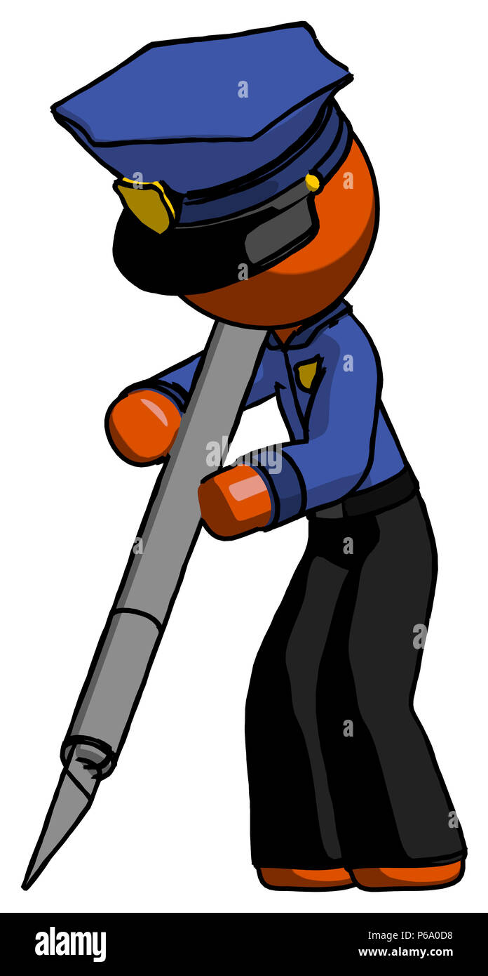 Orange police man cutting with large scalpel Stock Photo - Alamy