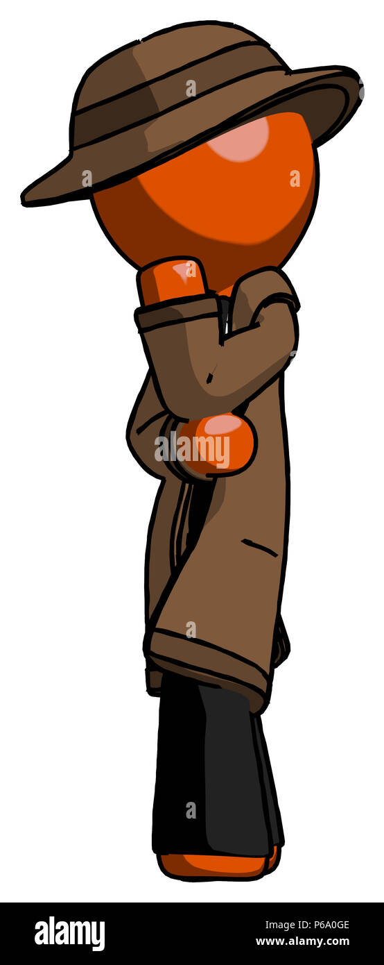Orange detective man thinking or puzzled, contemplating something deep ...