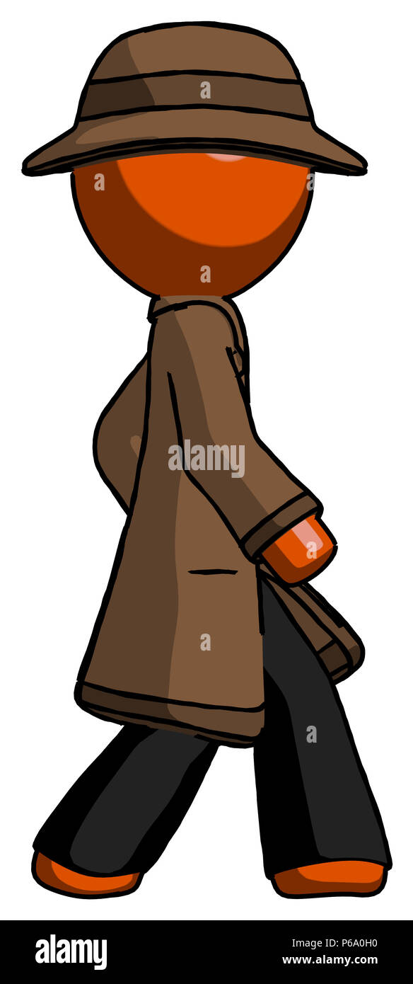 Orange detective man walking right side view Stock Photo - Alamy