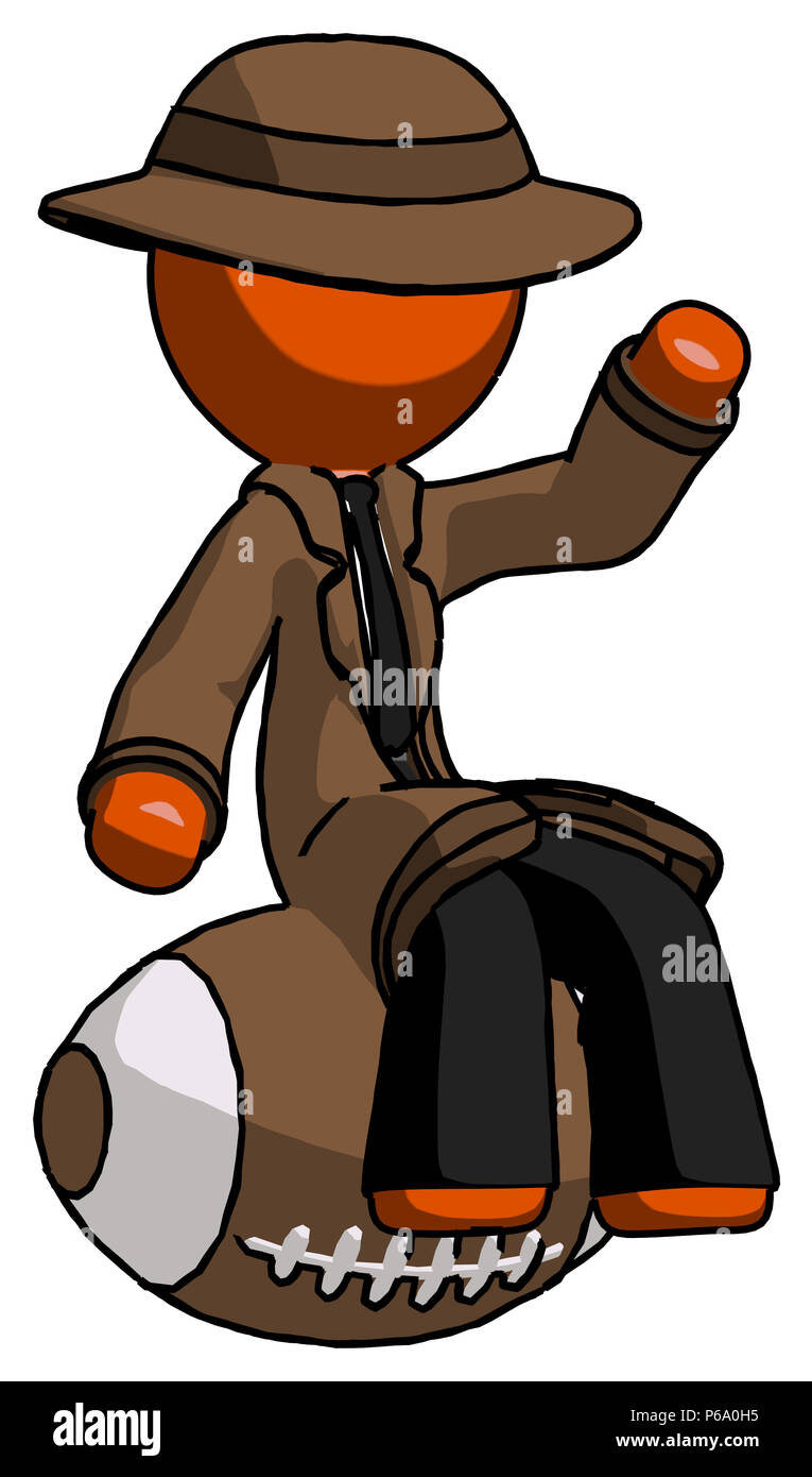 Orange detective man sitting on giant football Stock Photo - Alamy